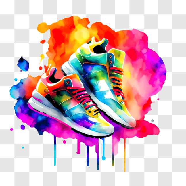 Download Colorful Sneakers on Abstract Watercolor Painting PNGs Online ...