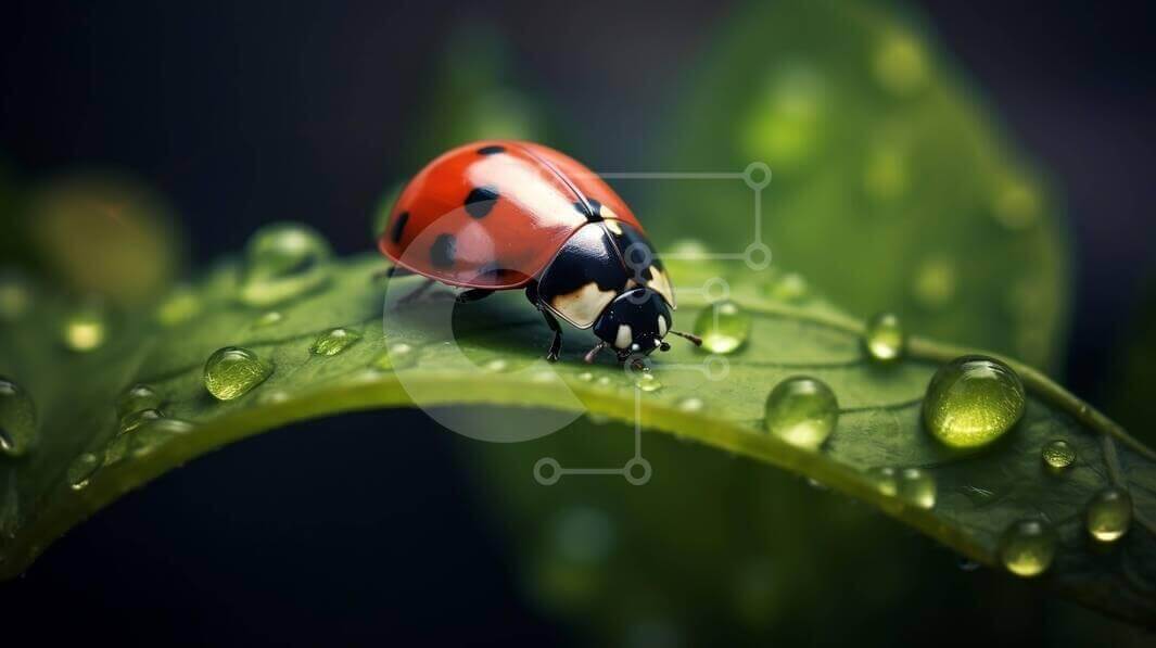 Beautiful Ladybug on Green Leaves with Water Droplets stock photo ...