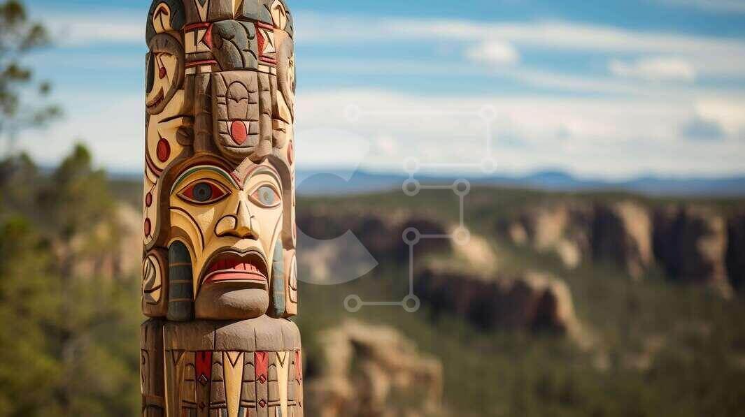 Native Totem Pole in Scenic Natural Setting stock photo | Creative Fabrica