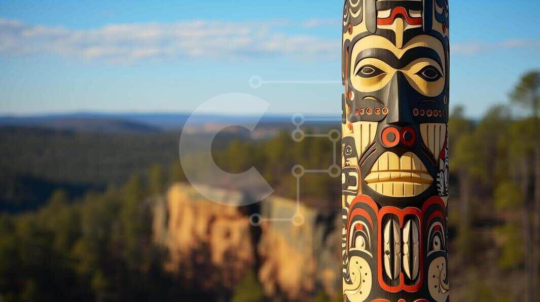 Intricately Carved Totem Pole in Natural Surroundings stock photo ...