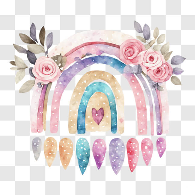 Download Watercolor Rainbow with Floral Elements PNGs Online - Creative ...