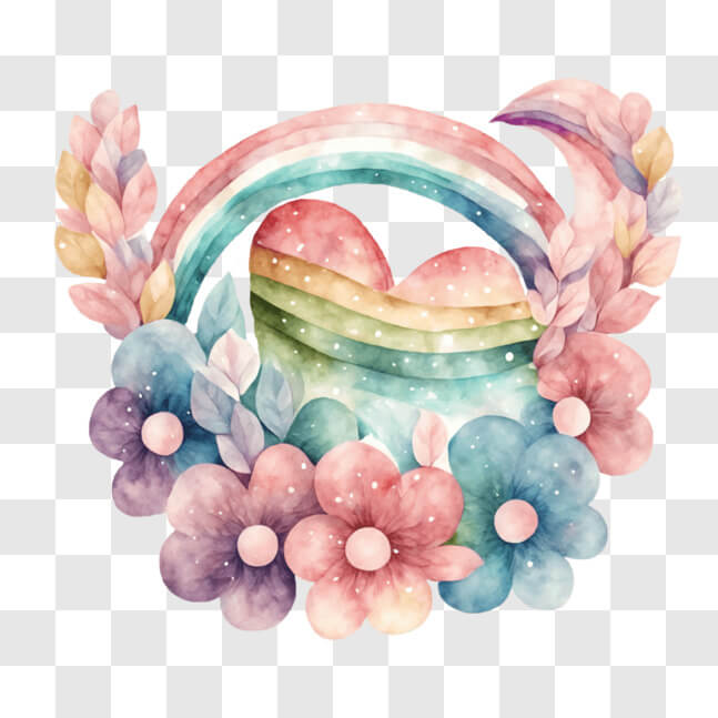 Download Abstract Heart with Rainbow and Flowers Watercolor Painting ...