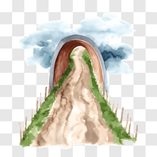 Download Watercolor Painting of an Arched Pathway and Fence PNGs Online ...