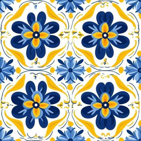 Download Blue and Yellow Floral Tile Pattern Patterns Online - Creative ...