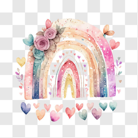 Download Watercolor Rainbow with Hearts, Flowers, and Butterflies PNGs ...