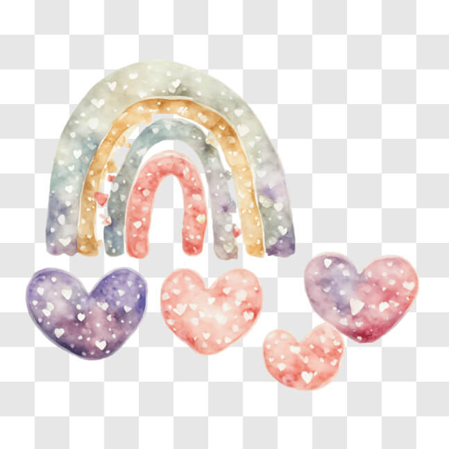 Download Colorful Watercolor Rainbow with Heart Shapes PNGs Online ...