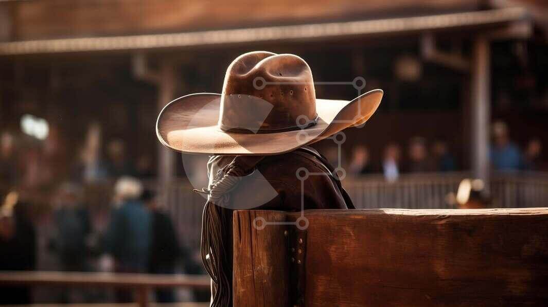 Authentic Cowboy at Indoor Rodeo Arena stock photo | Creative Fabrica