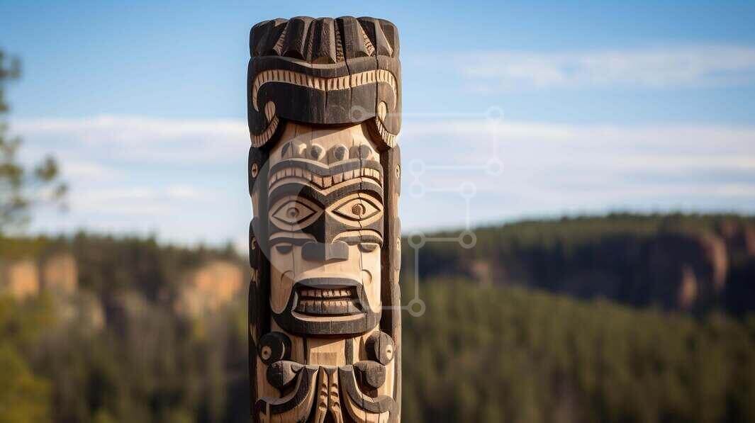 Native American Totem Pole in Nature stock photo | Creative Fabrica