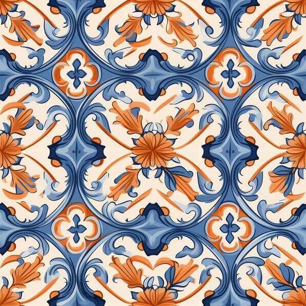 Download Orange and Blue Floral Tile Pattern for Interior Design ...