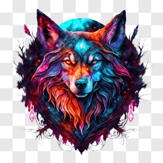 Download Colorful Wolf Head Heart Shape with Stars and Planets ...