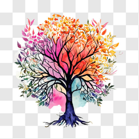 Download Colorful Tree of Life with Roots and Flowers PNGs Online ...