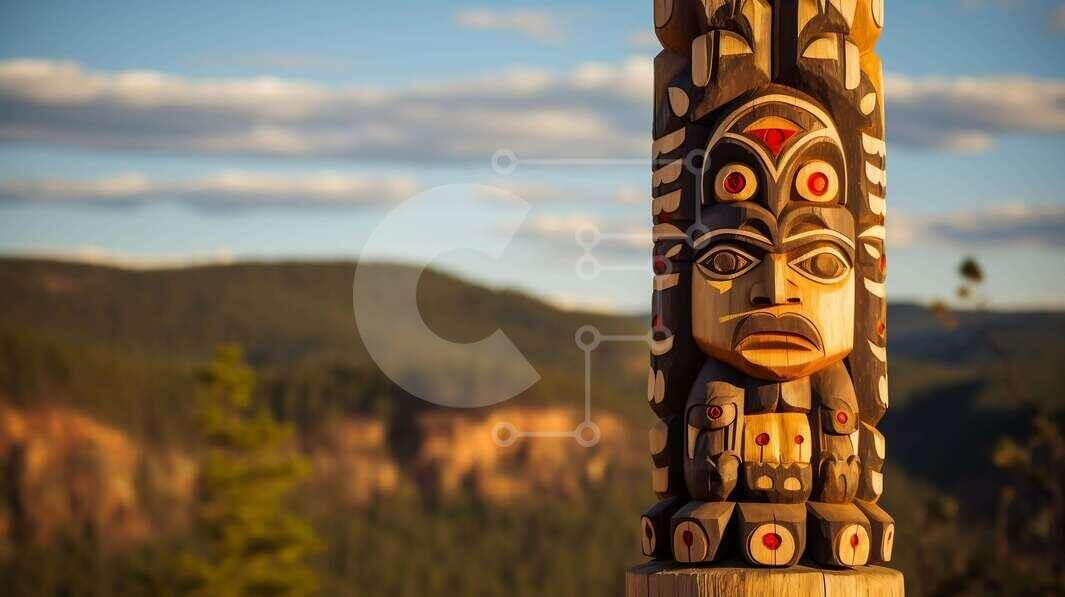 Intricately Carved Totem Pole in a Natural Setting stock photo ...