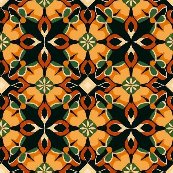 Download Floral Tiled Pattern with Orange, Green, and Black Colors ...