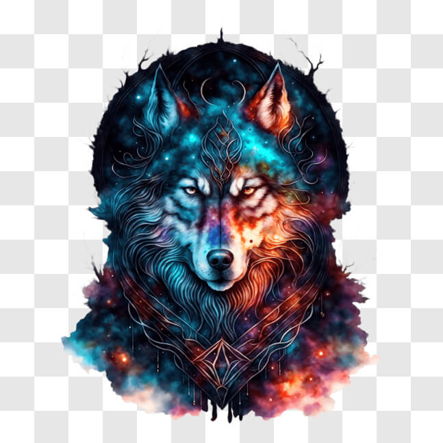 Download Wolf Head with Colorful Galaxy Background Art PNGs Online ...