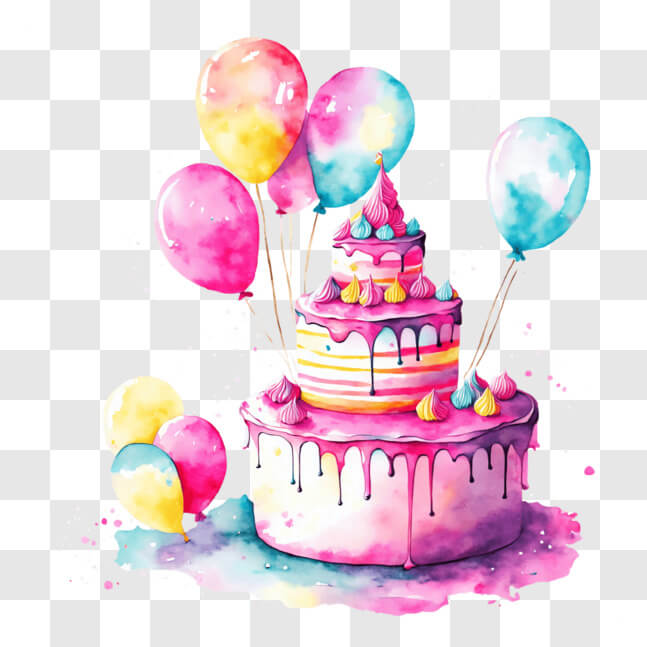 Download Colorful Birthday Cake with Balloons PNGs Online - Creative ...