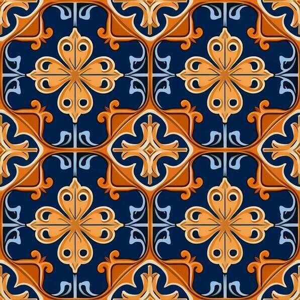 Download Blue and Orange Floral Tile Pattern for Interior Design and ...