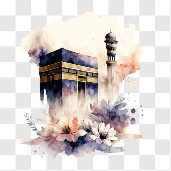 Download Kaaba Watercolor Painting with White Flowers PNGs Online ...