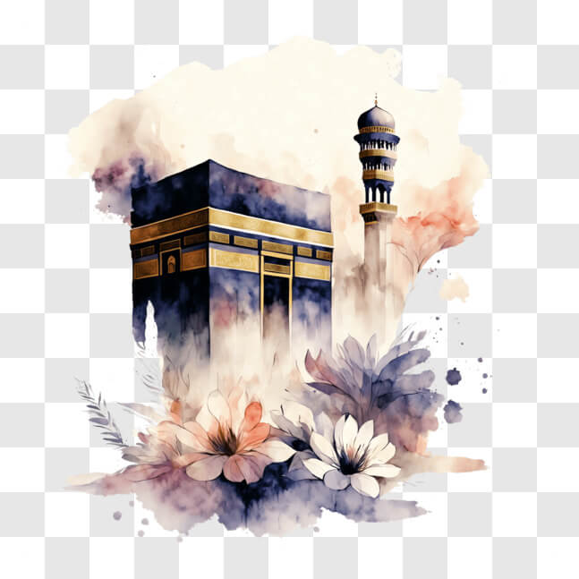 Download Kaaba Watercolor Painting with Flowers PNGs Online - Creative ...