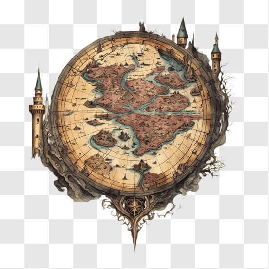 Download Old-fashioned Fantasy World Map with Islands and Landscapes ...