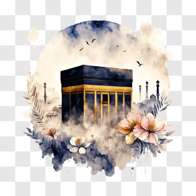 Download Kaaba Watercolor Painting with Birds and Flowers PNGs Online ...