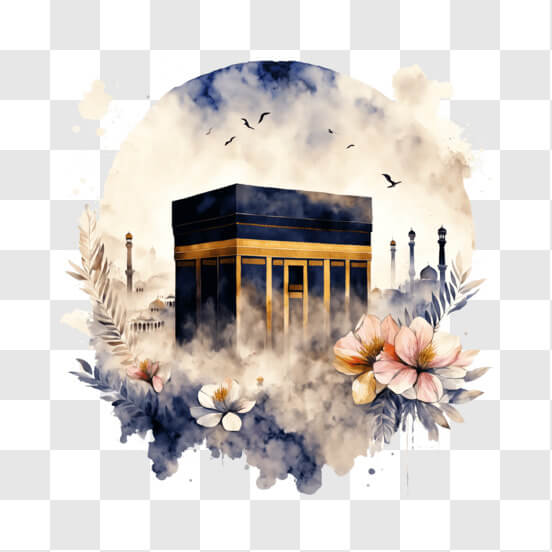 Download Kaaba Watercolor Painting with Palm Trees and Mosques PNGs ...