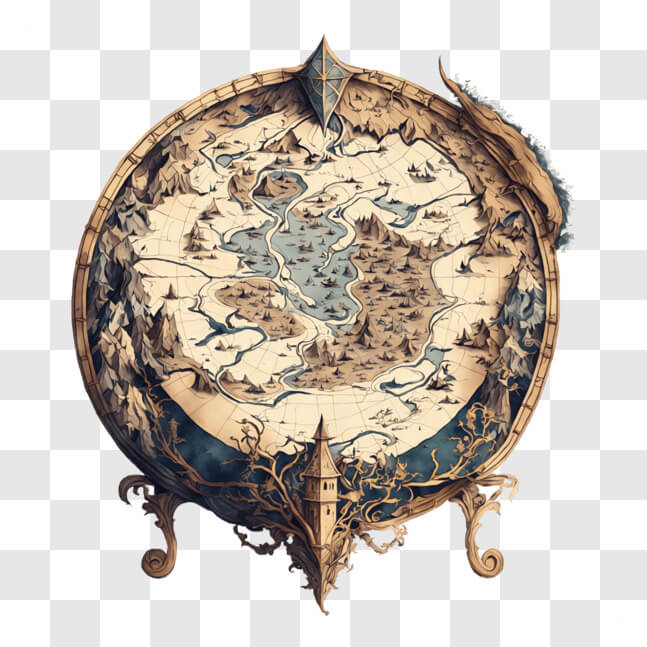 Download Ornate Fantasy World Map with Dragons and Creatures PNGs ...
