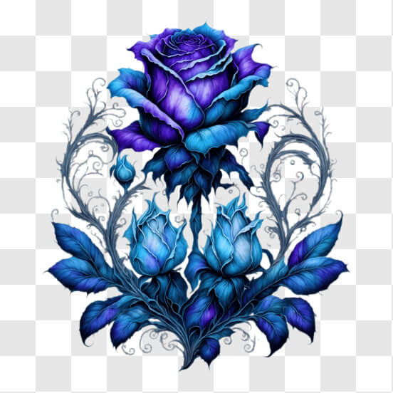 Download Elegant Blue Rose with Gold Leaves and Floral Designs PNGs ...