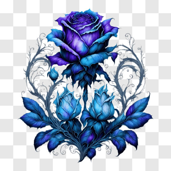 Download Blue Rose with Purple Flowers and Leaves PNGs Online ...