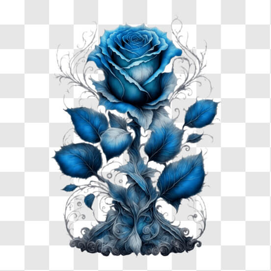 Download Elegant Blue Rose with Gold Leaves and Floral Designs PNGs ...