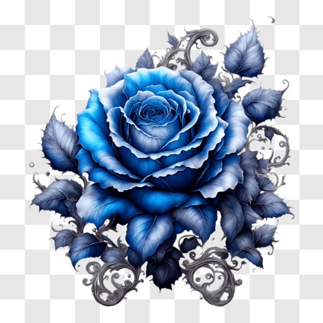 Baixe Rosa Azul com Folhas e Flores PNGs - Creative Fabrica