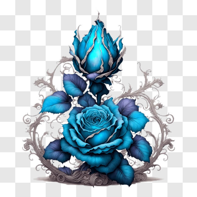 Download Blue Rose with Ornate Design PNGs Online - Creative Fabrica