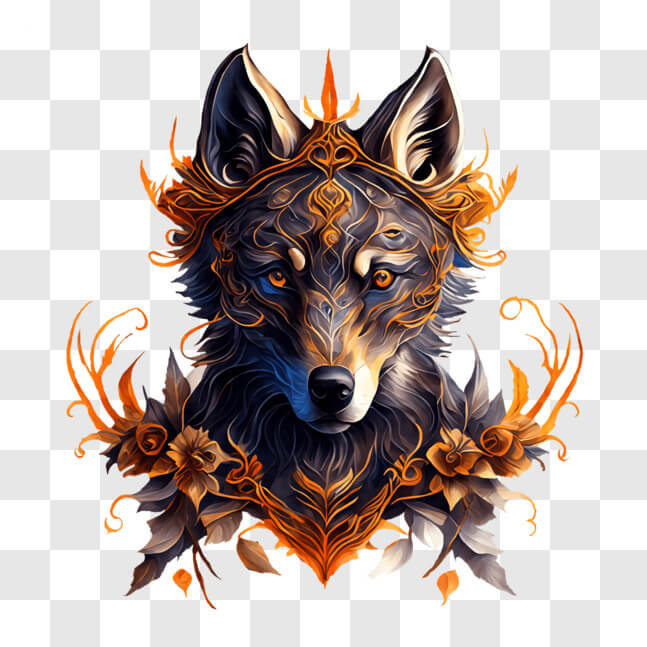 Download Wolf with Elaborate Crown and Floral Design PNGs Online ...