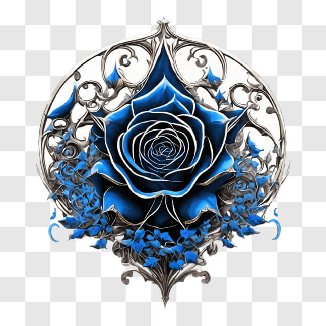 Download Blue Rose in Ornate Frame with Black and Silver Floral Designs ...