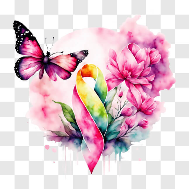 Download Breast Cancer Awareness Watercolor Painting with Pink Flowers ...