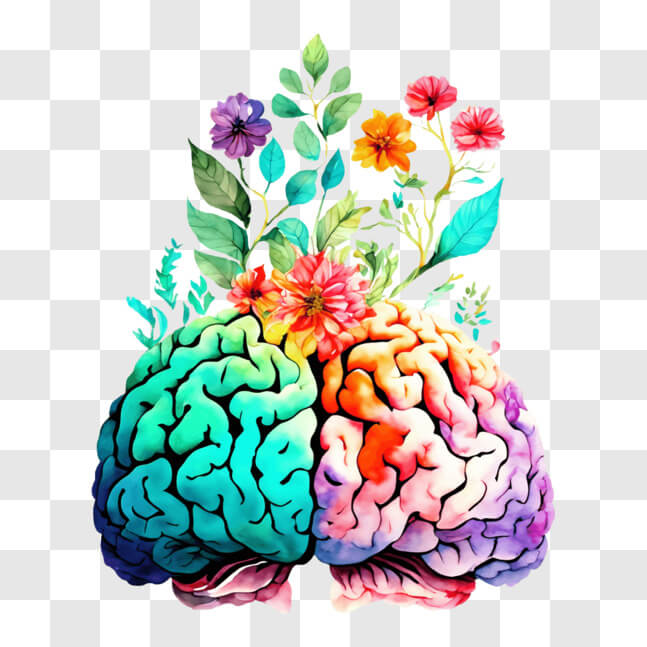 Download Colorful Brain with Flower Decorations PNGs Online - Creative ...