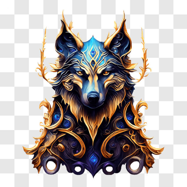 Download Blue and Gold Wolf Head Art Installation PNGs Online ...
