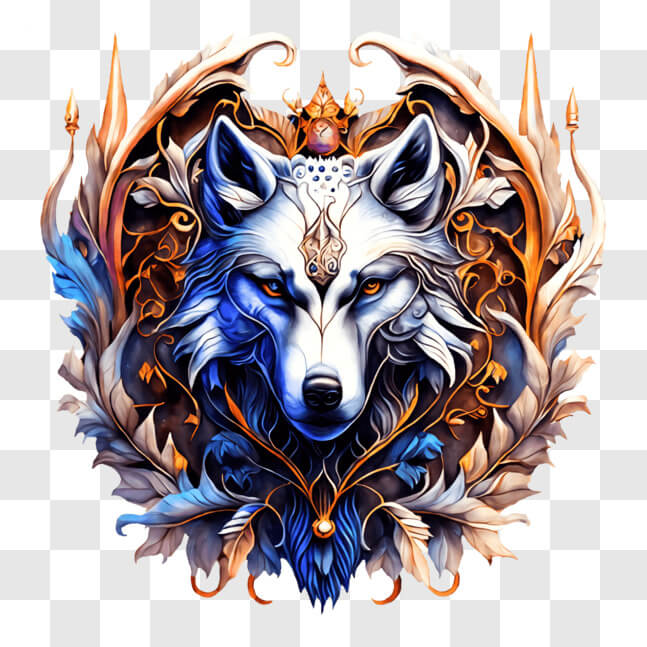 Download Decorative Wolf Head Artwork in Ornate Frame PNGs Online ...