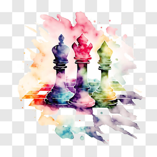 Download Colorful Chess Pieces on Black Background with Watercolor ...