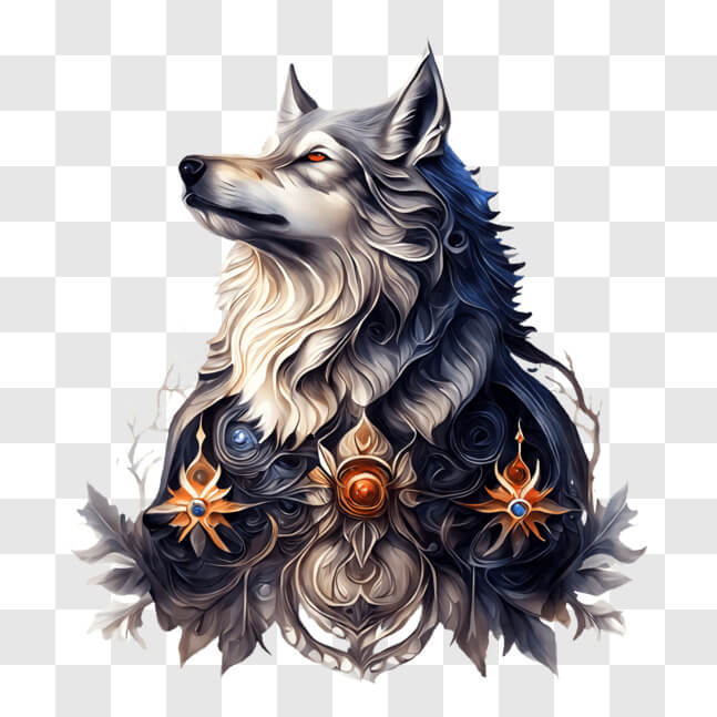 Download Fantasy Wolf with Elaborate Headdress and Decorative Elements ...