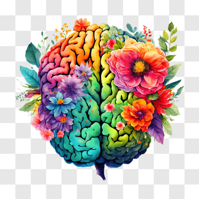 Download Colorful Brain with Floral Decoration PNGs Online - Creative ...