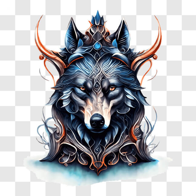 Download Mystical Wolf Head with Ornaments PNGs Online - Creative Fabrica