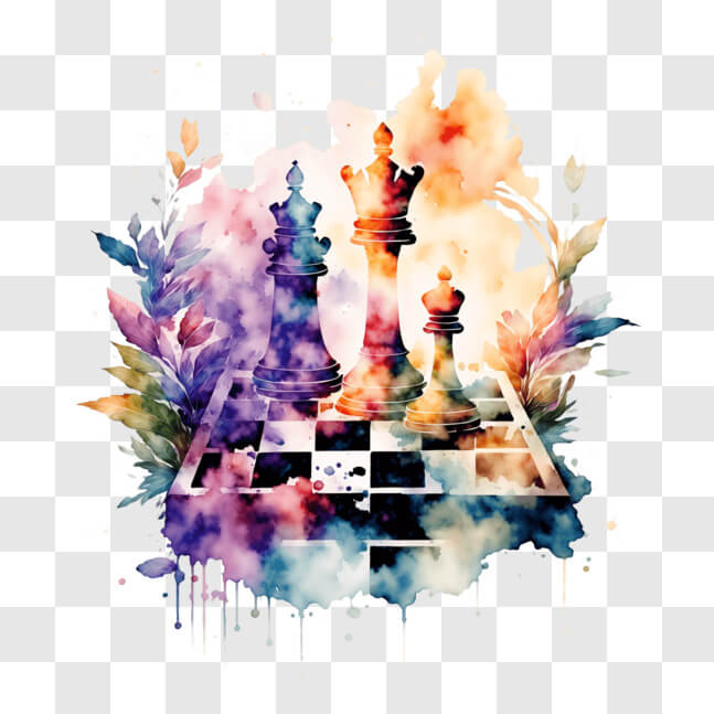 Download Chess Board Watercolor Painting with Pieces PNGs Online ...