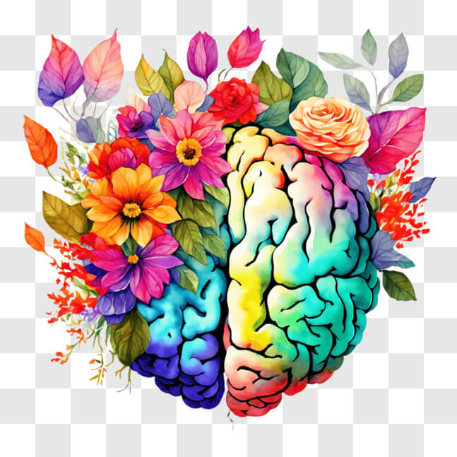 Download Colorful Brain Surrounded by Flowers PNGs Online - Creative ...