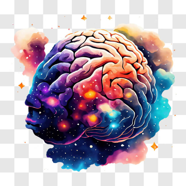 Download Colorful Brain in Space with Stars PNGs Online - Creative Fabrica