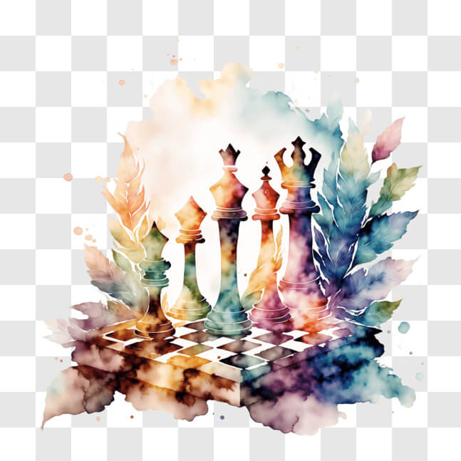 Download Colorful Chess Pieces Painting on Abstract Watercolor ...