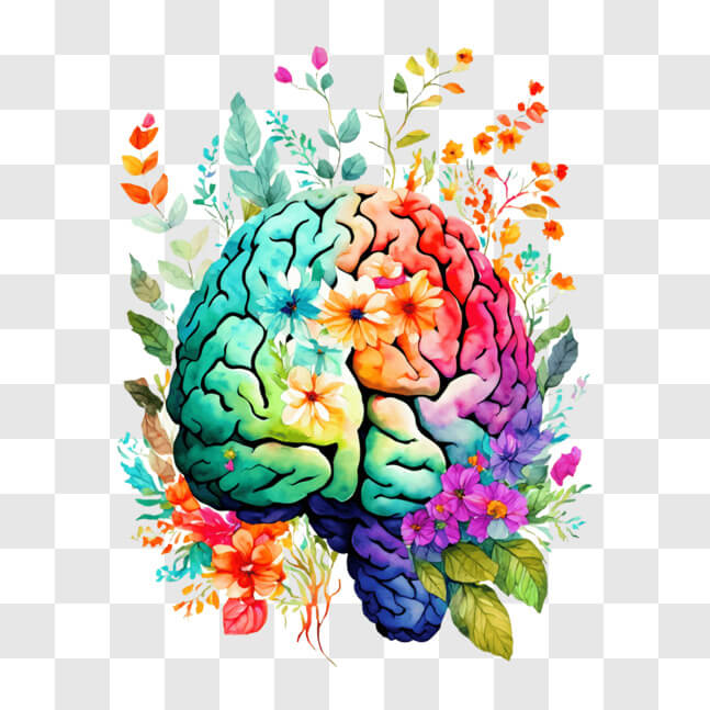 Download Colorful Brain with Flowers Illustration PNGs Online ...