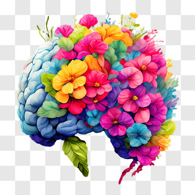 Download Colorful Brain Covered in Flowers - Human Brain and Memory ...