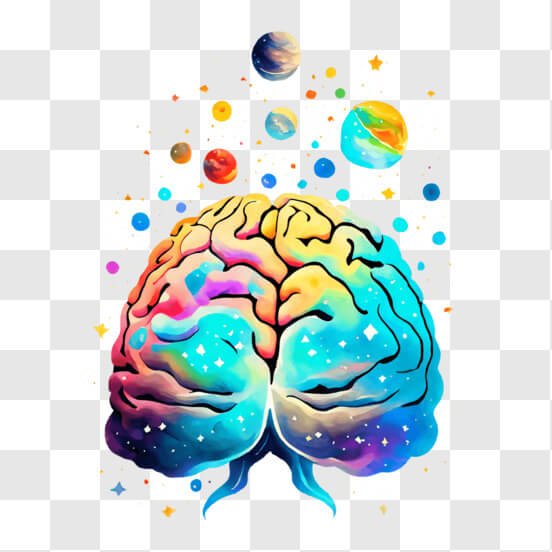 Download Colorful Brain in Space with Stars and Planets PNGs Online ...