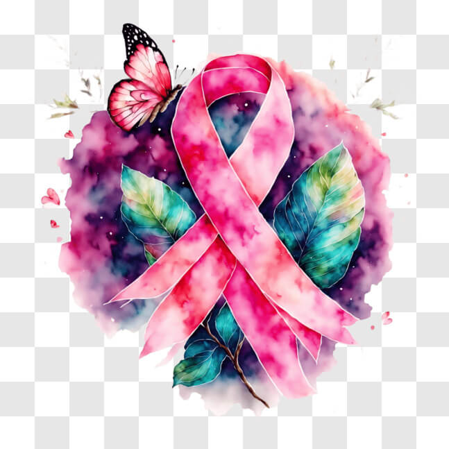 Download Pink Breast Cancer Awareness Ribbon with Butterfly and Leaves ...