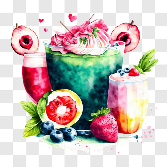 Download Colorful Fruit Drinks and Smoothies Watercolor Painting PNGs ...